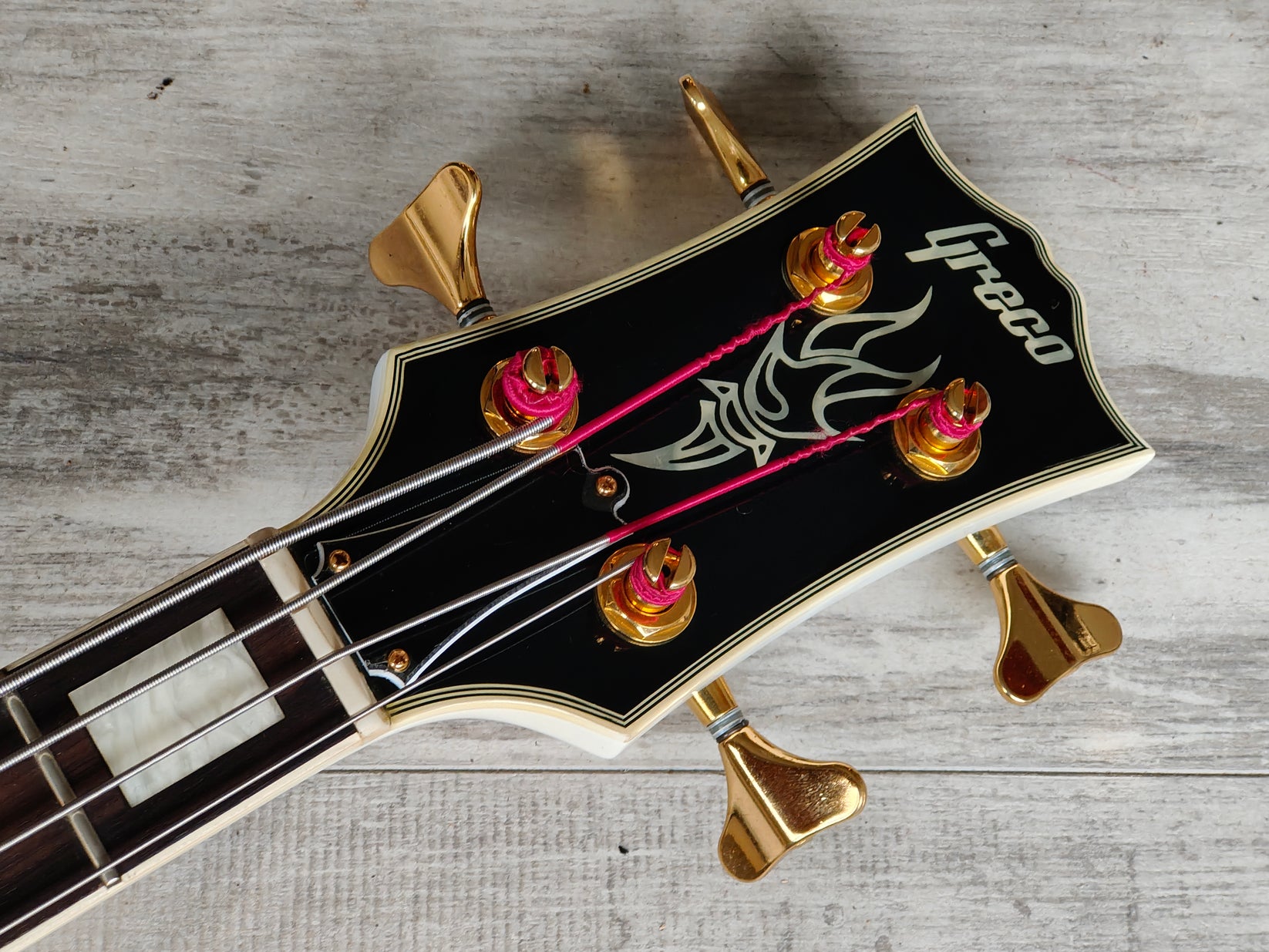 1990 Greco Japan EGB-850 Les Paul Custom Short Scale Bass (White) – Cool Old Guitars