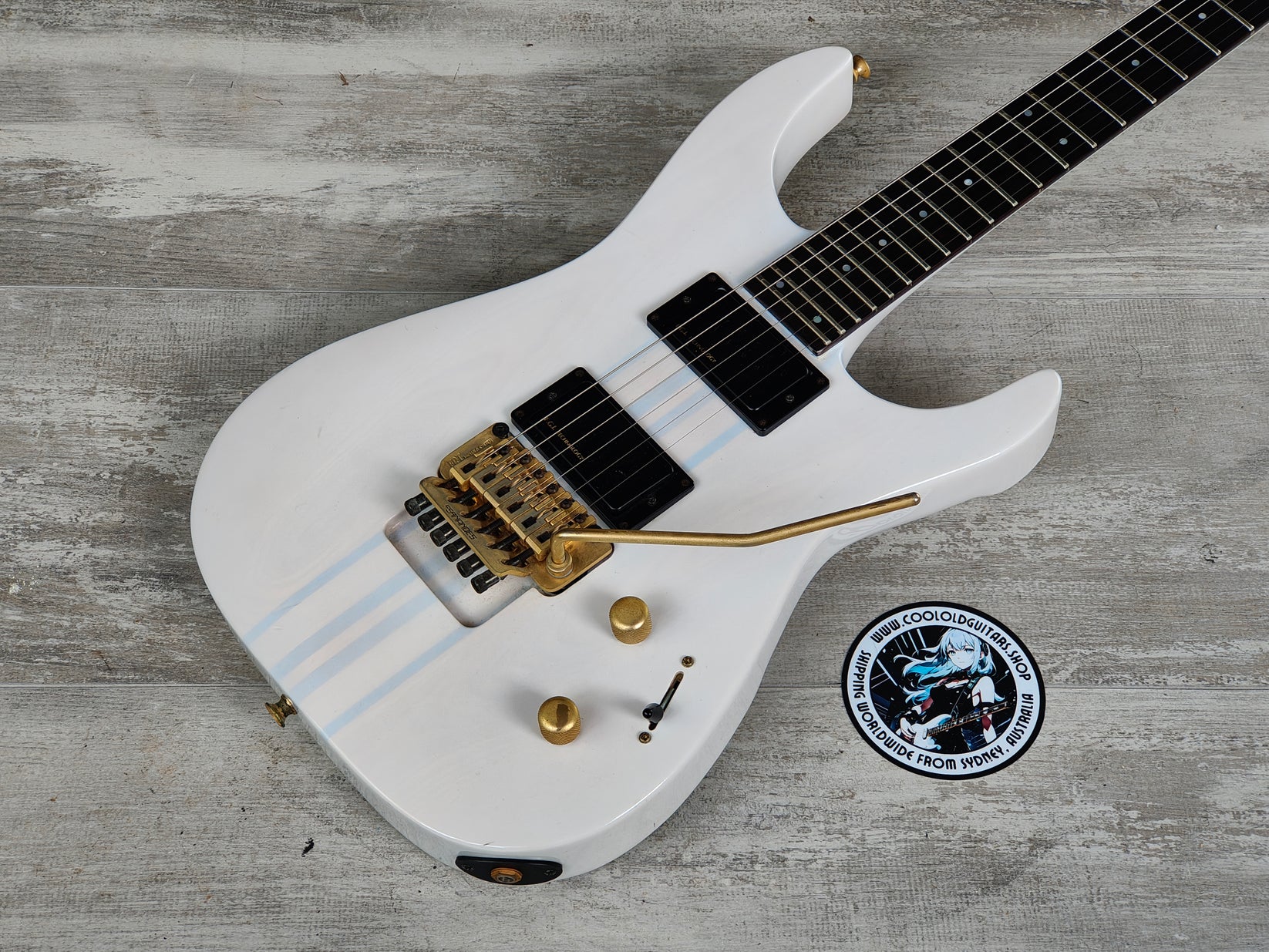 1990 Fernandes Japan FR-120 Neckthrough HH Superstrat (Transparent Whi ...